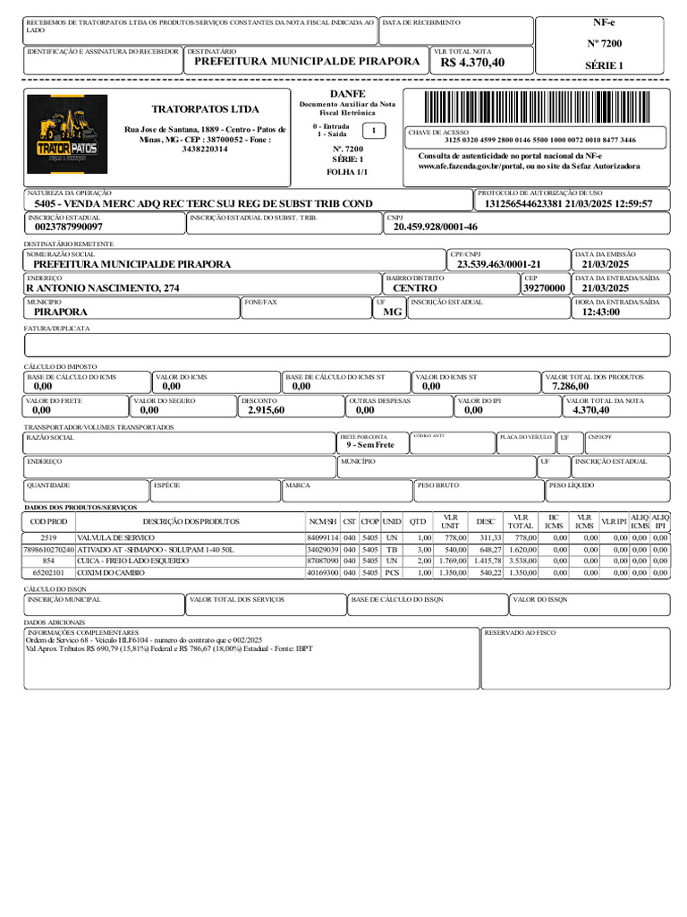 Danfe - 001084773446 Os68 | PDF | Brasil