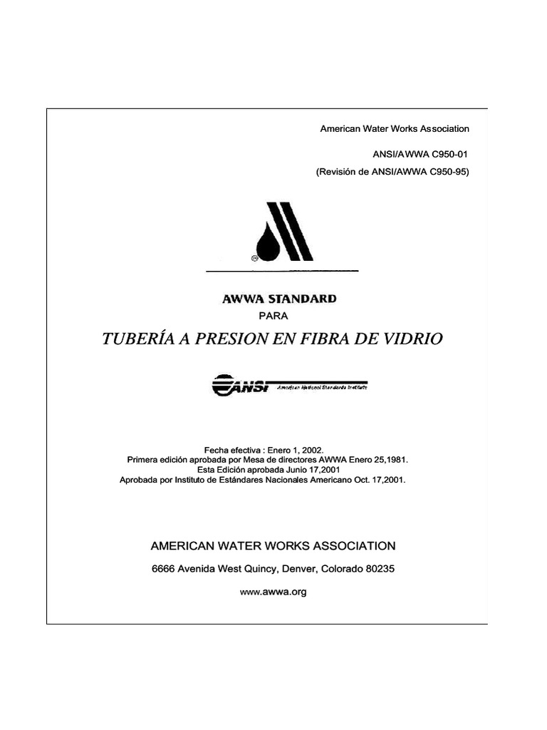 Awwa C-950 | PDF | Tubería (transporte de fluidos) | El plastico
