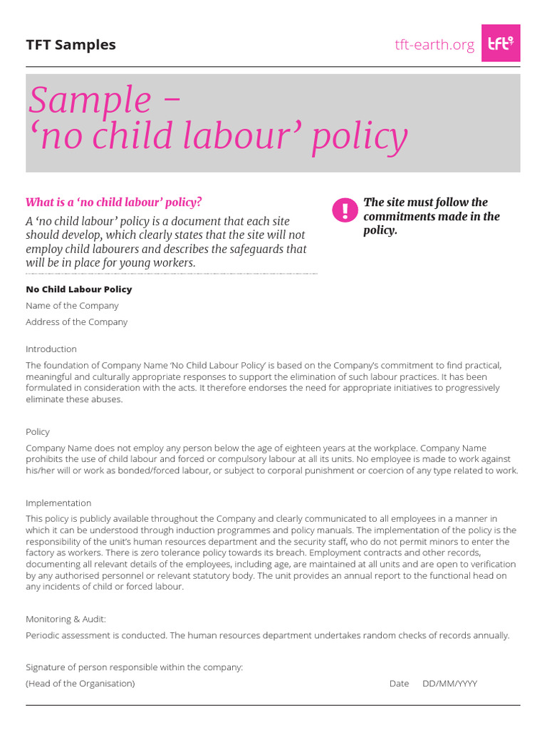 Sample No Child Labour Poliicy | PDF