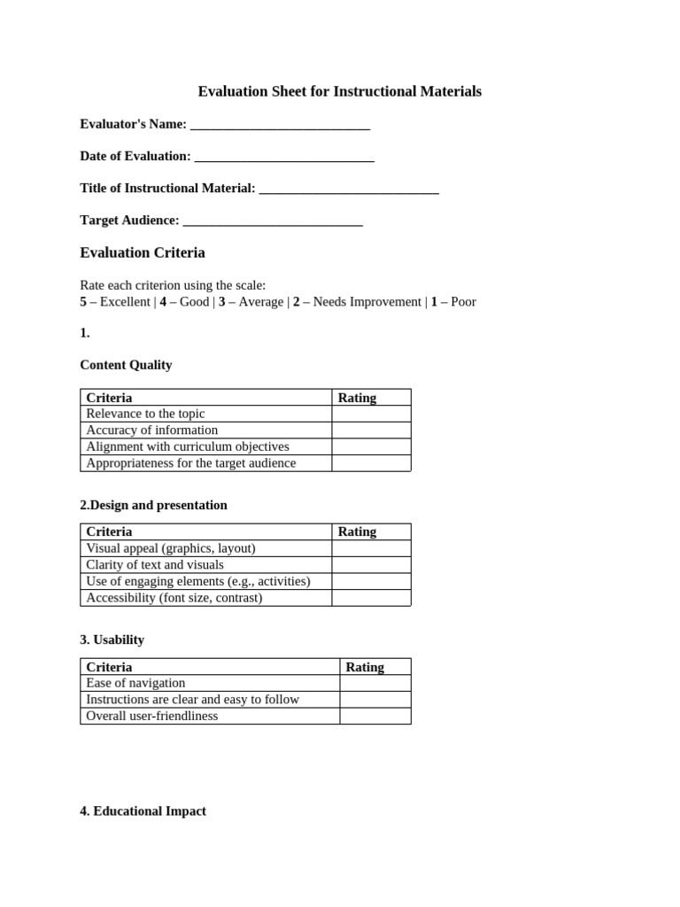 Instructional Materials Evaluation Sheet | PDF