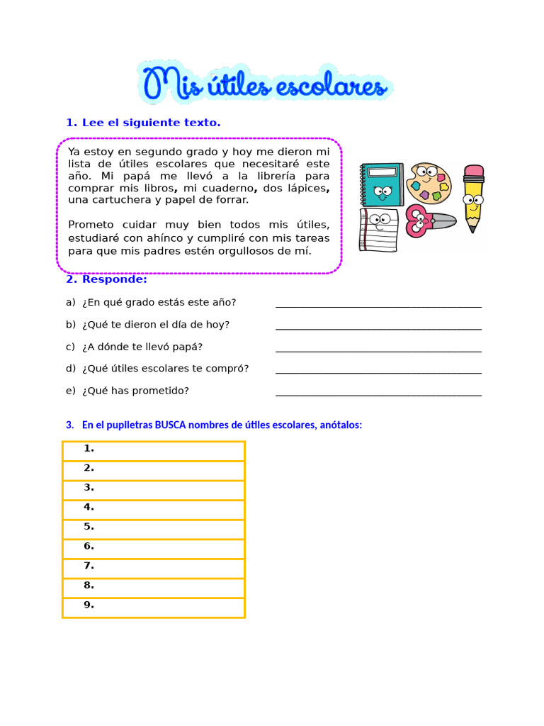 2. Mis Útiles Escolares | PDF