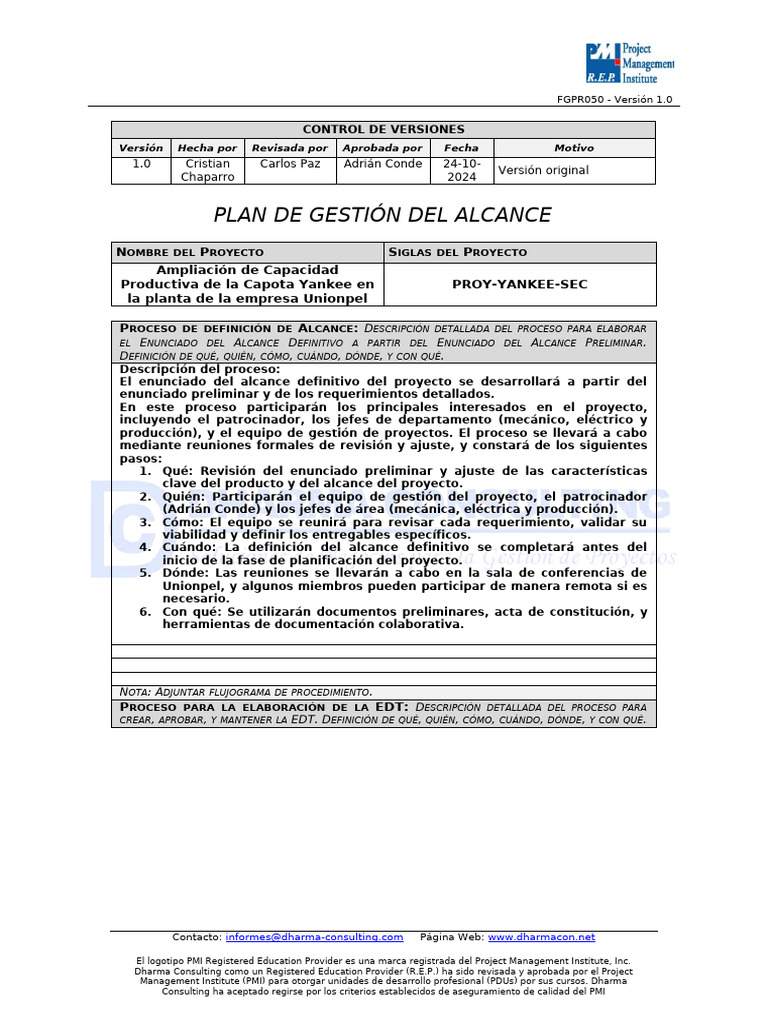Plan de Gestión del Alcance del Proyecto | PDF | Gestión de proyectos