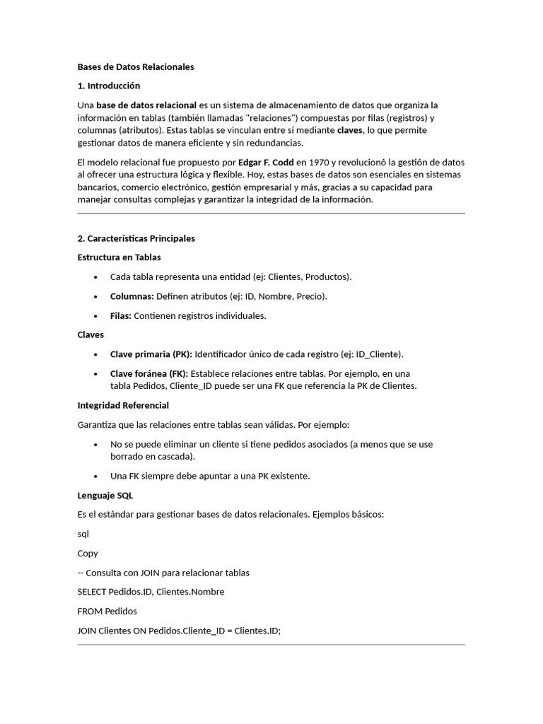 Bases de Datos Relacionales | PDF | SQL | Bases de datos