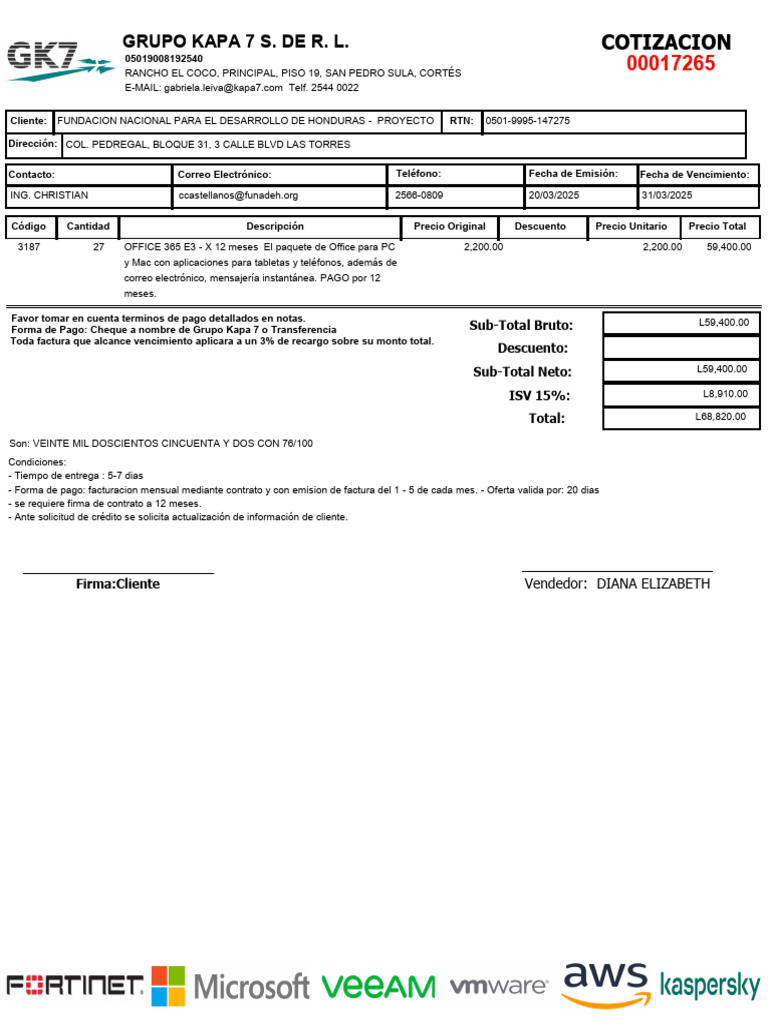 Cotizacion - Funadeh - 365e3 - Marzo 2025 | PDF