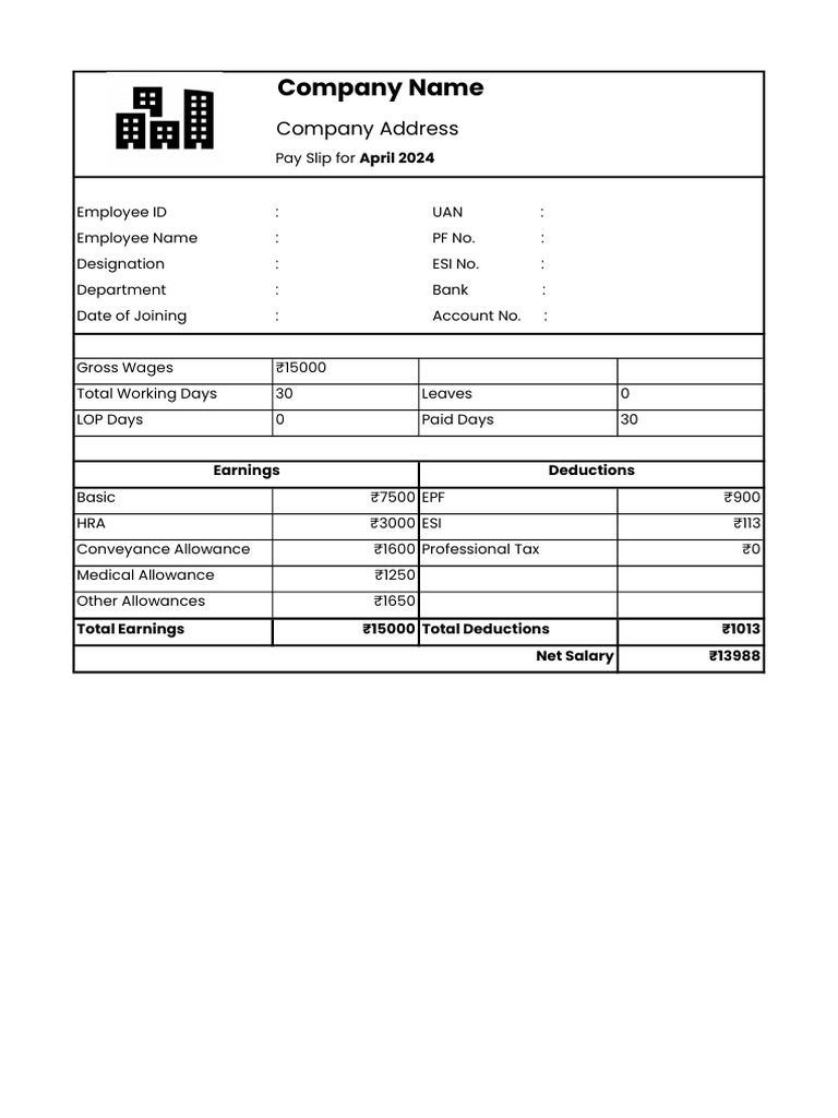 Salary Slip Template PDF | PDF
