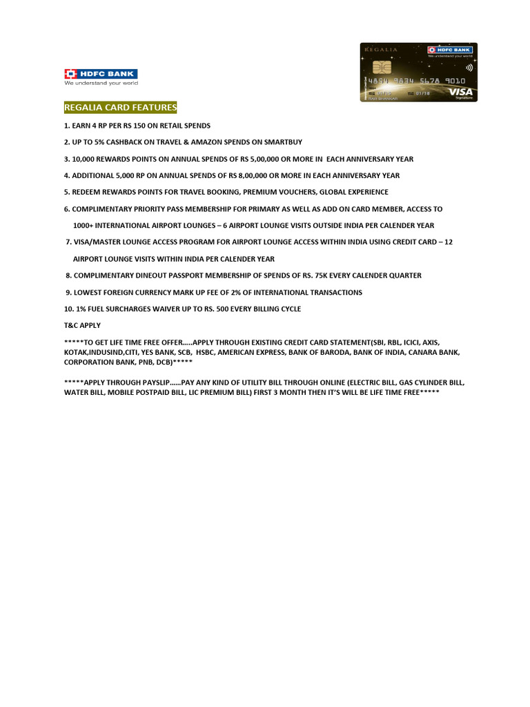 Regalia Card Benefits and Rewards Overview | PDF