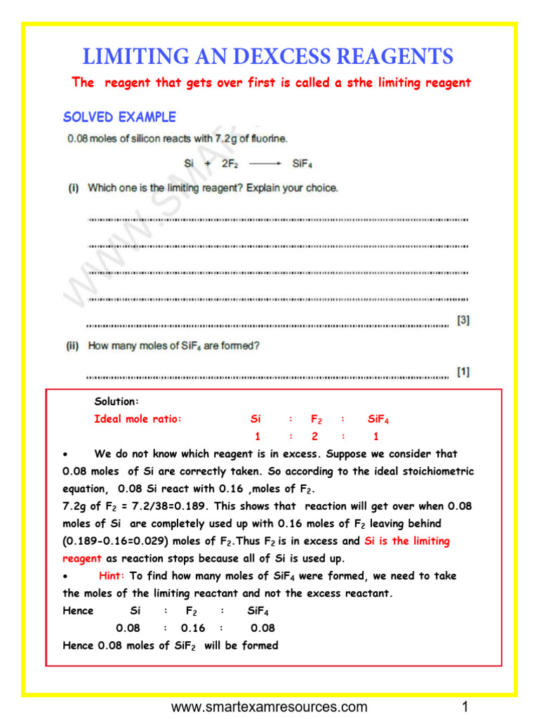 3.3.5 IGCSE Chemistry Notes Limiting and Excess Reagent | PDF