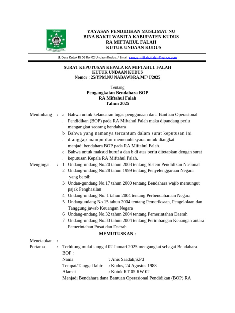 SK Bendahara BOP 25 | PDF