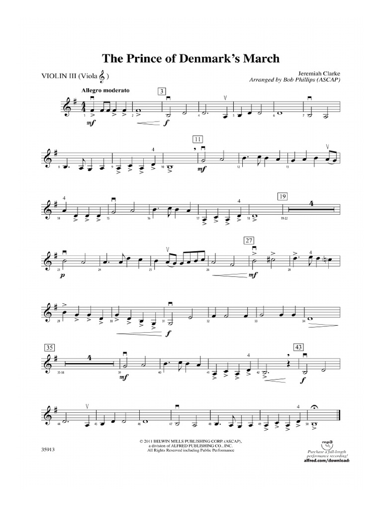 The Prince of Denmark March Violin III (Viola G Clef) | PDF