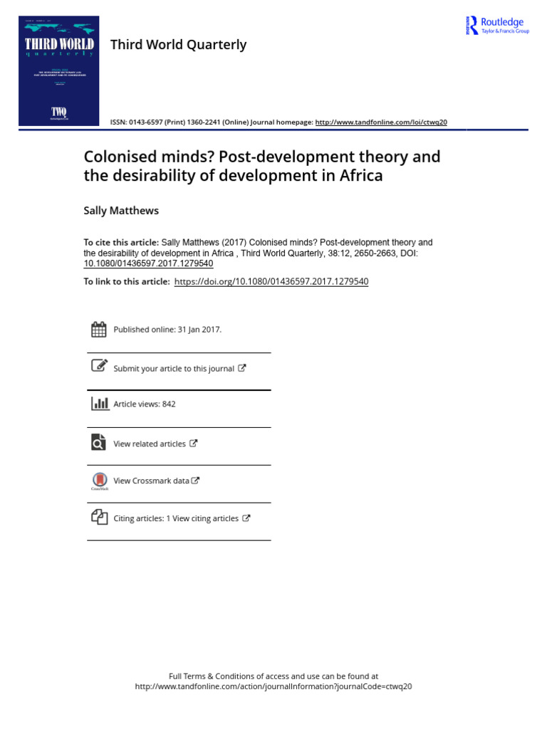 Post-Development Theory in Africa | PDF | Colonialism | Mind