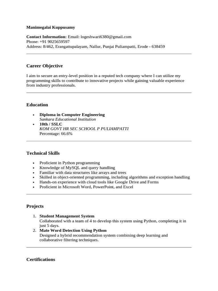 Mani Resume | PDF