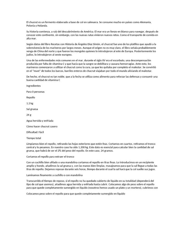 El Chucrut Es Un Fermento Elaborado A Base de Col en Salmuera Comida ...