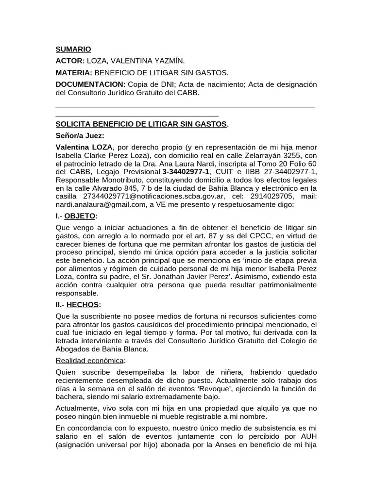 Beneficio Litigar Sin Gastos Modelo. | PDF | Justicia | Crimen y violencia