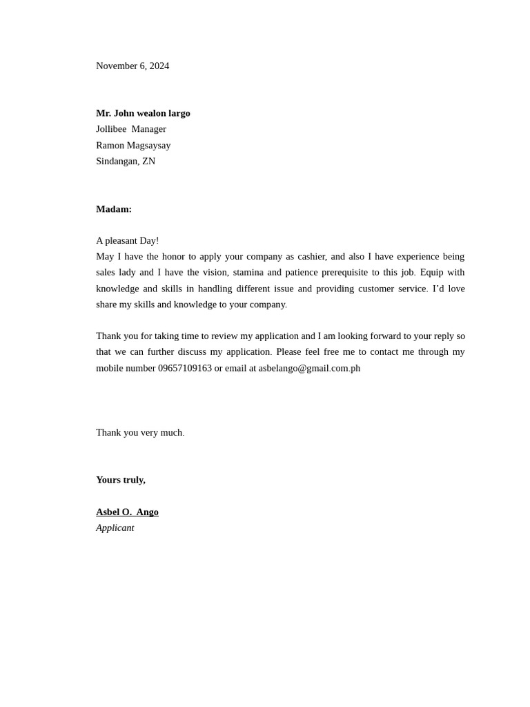 Application for Cashier Position | PDF