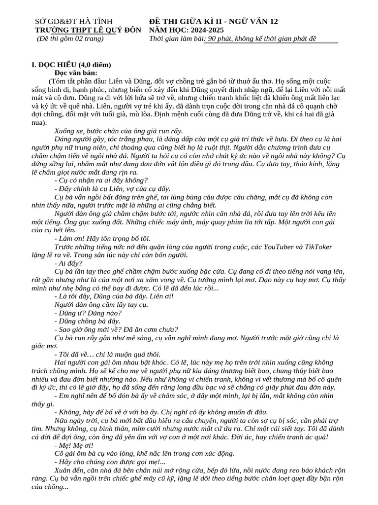 Đề và đáp án GK2 NV12 2425 | PDF