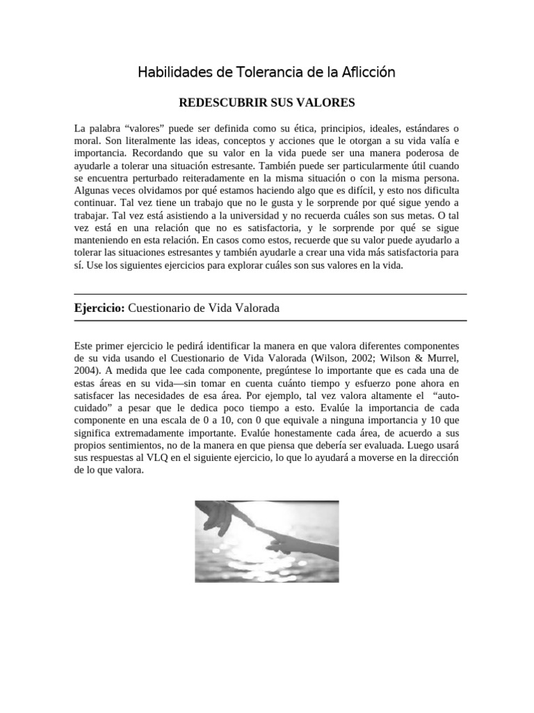 Valores y Accion Comprometida - Ejercicios y Cuestionarios | PDF