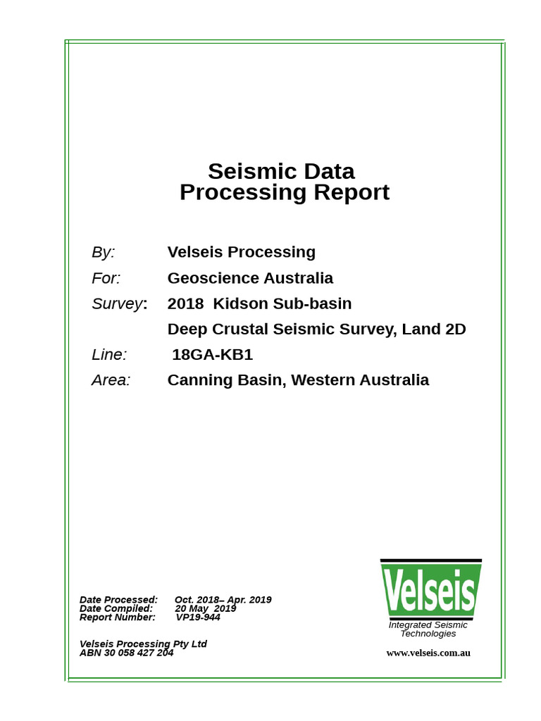 Kidson 2D Seismic Processing Report | PDF | Reflection Seismology ...