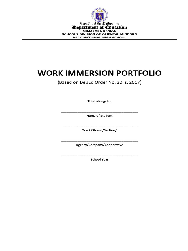 Work Immersion Portfolio Based On Deped-1-1 | PDF | Job Interview ...