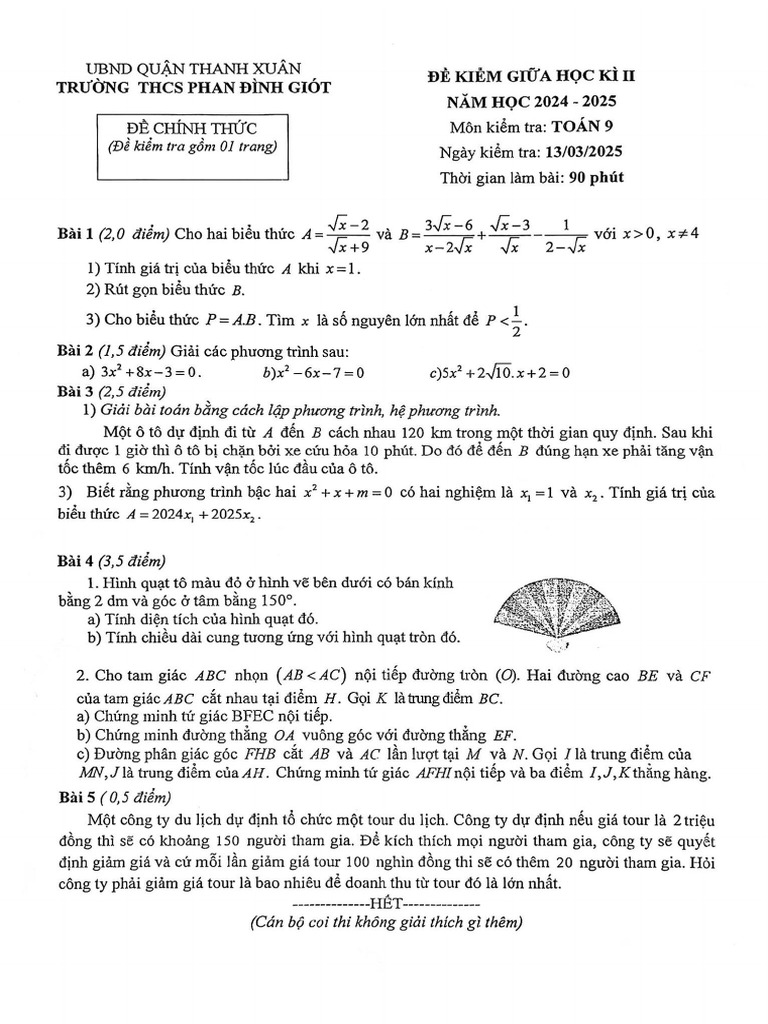De Giua Ki 2 Toan 9 Nam 2024 2025 Truong Thcs Phan Dinh Giot Ha Noi | PDF