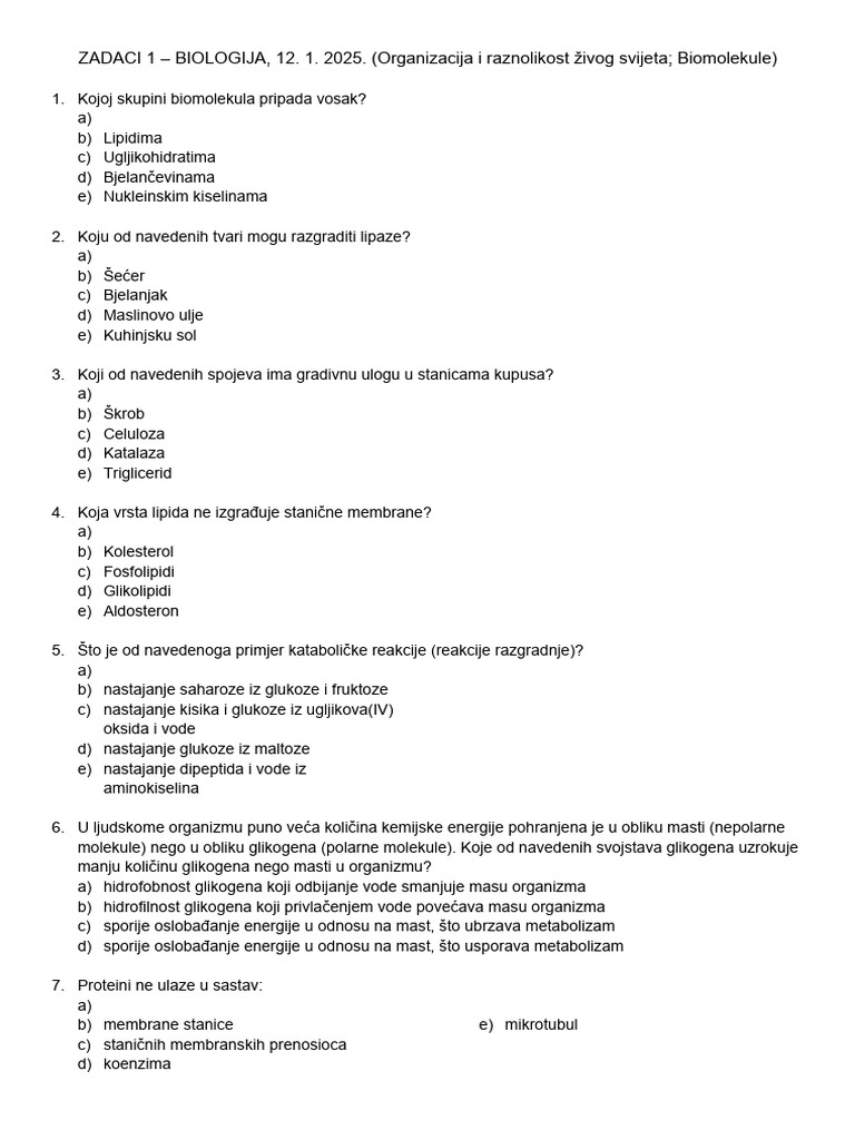 Zadaci 1 - Biologija | PDF