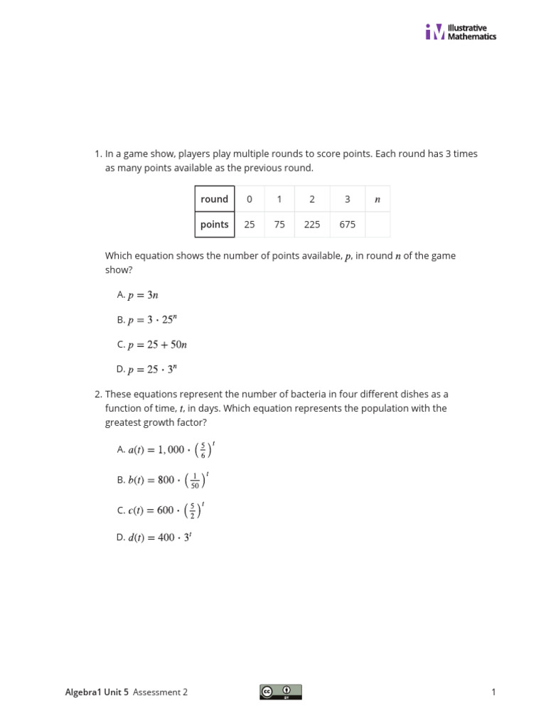 Algebra1 5 Assessment Assessment | PDF | Mathematics | Mathematical ...
