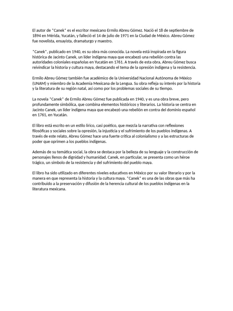 *Canek*: Novela de Ermilo Abreu Gómez | PDF