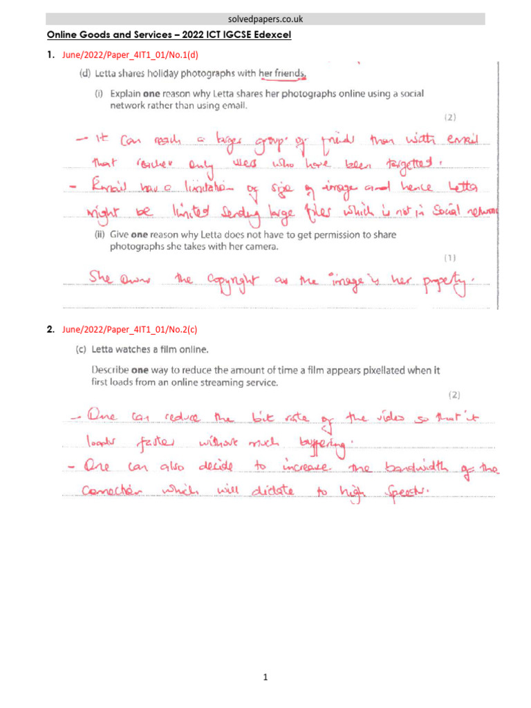 2022 Online Goods and Services IGCSE Edexcel ICT - Solved | PDF