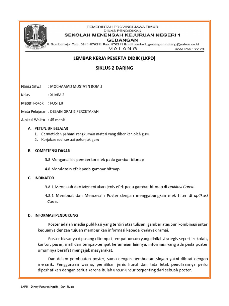 LKPD (Lembar Kerja Peserta Didik) Siklus 2 Daring - Kelas B - Dinny Purwaningsih | PDF