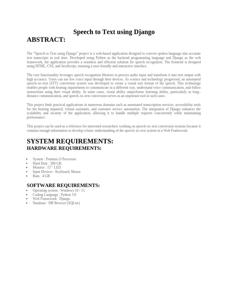 Speech To Text Using Django | PDF