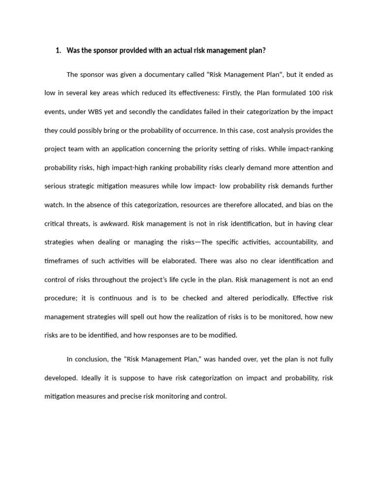 Assignment 1 Project Risk Management | PDF | Risk | Risk Management