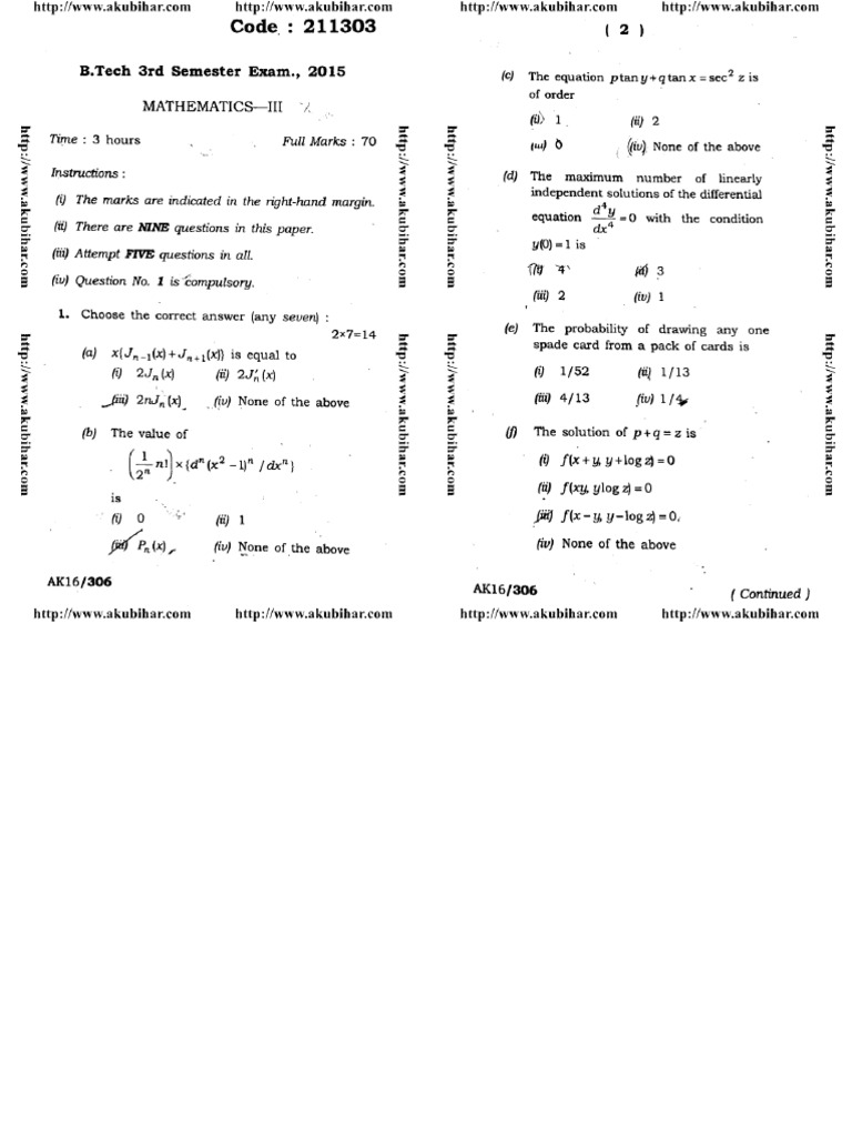 Mathematics-III 2015 | PDF