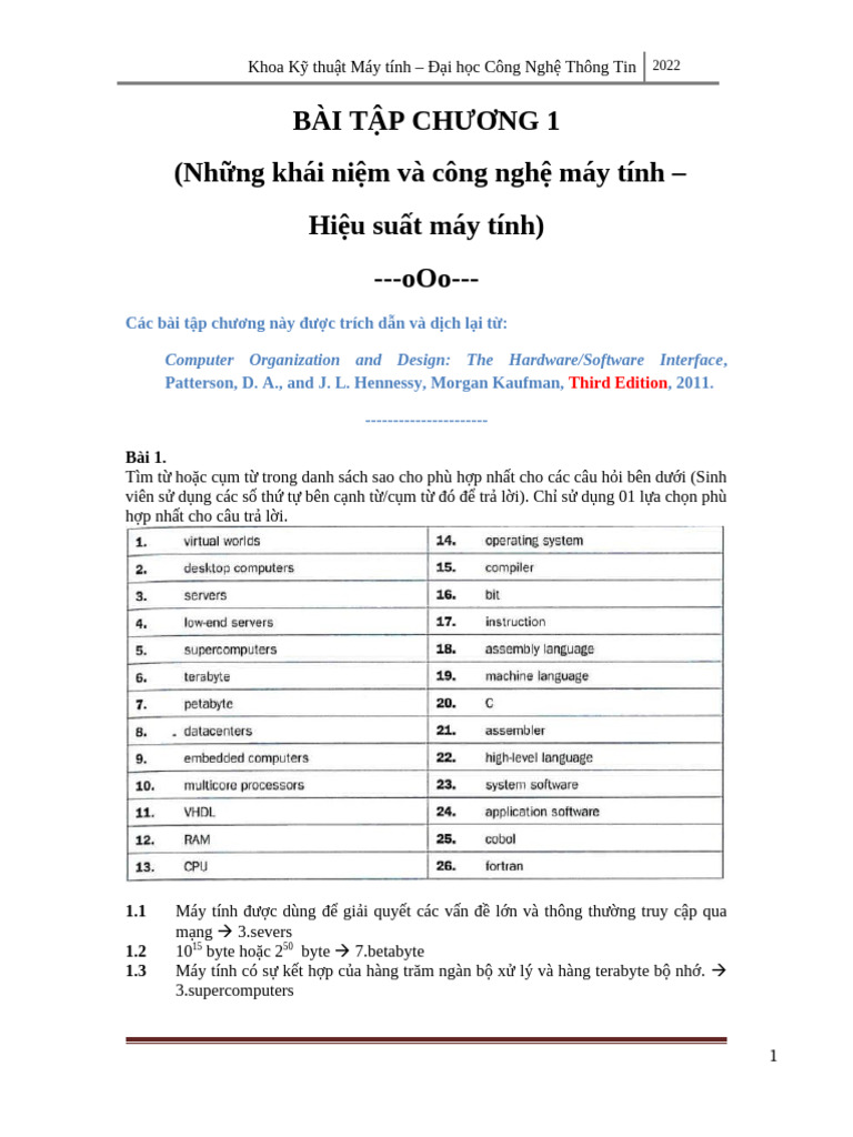 Bai Tap Chuong 1 Tong Quan | PDF