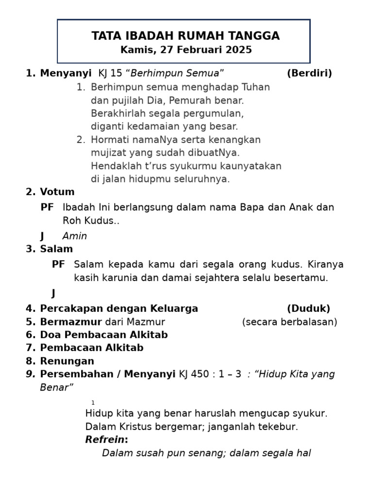 TATA IBADAH RUMAH TANGGA 27 Februari | PDF