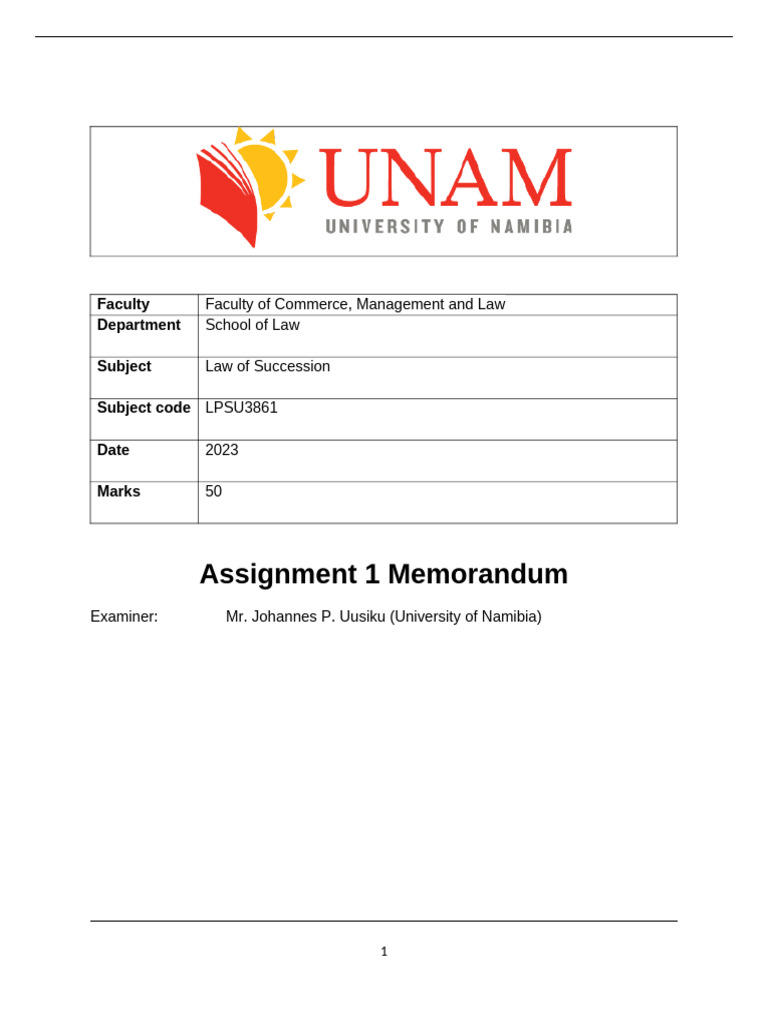 Memo Assignment 1 | PDF | Intestacy | Common Law