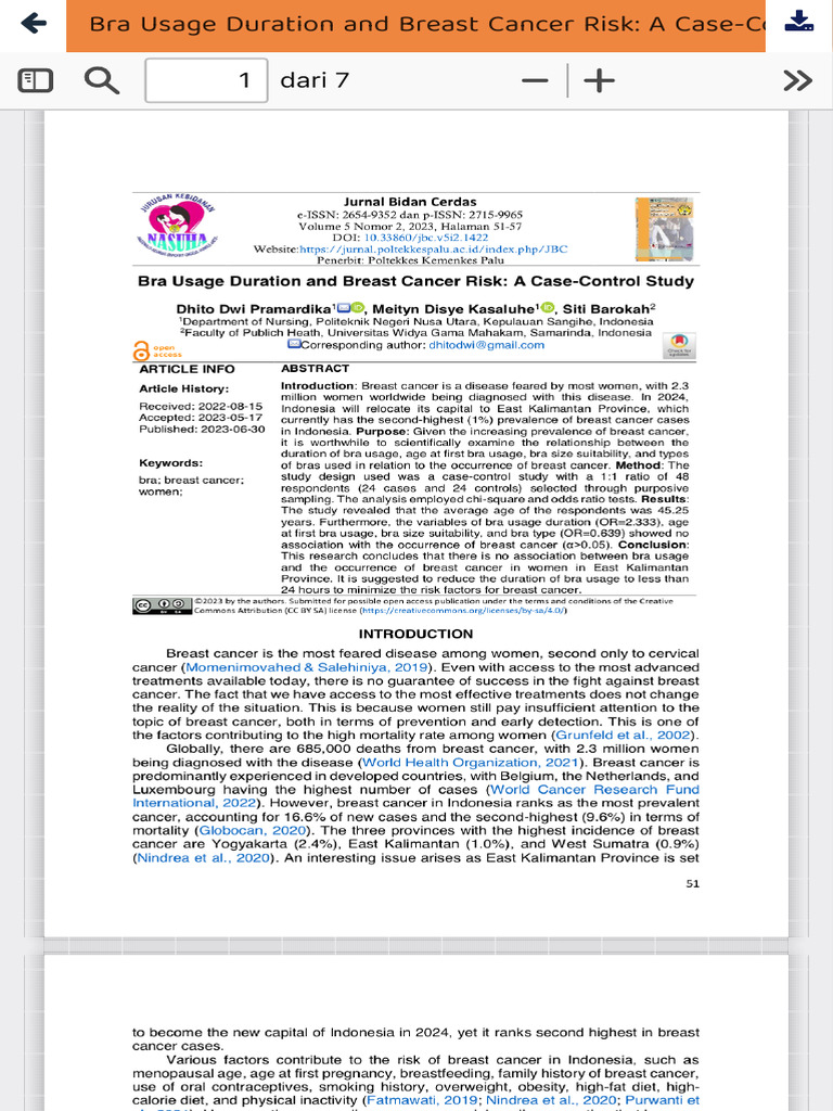 View of Bra Usage Duration and Breast Cancer Risk A Case-Control Study ...