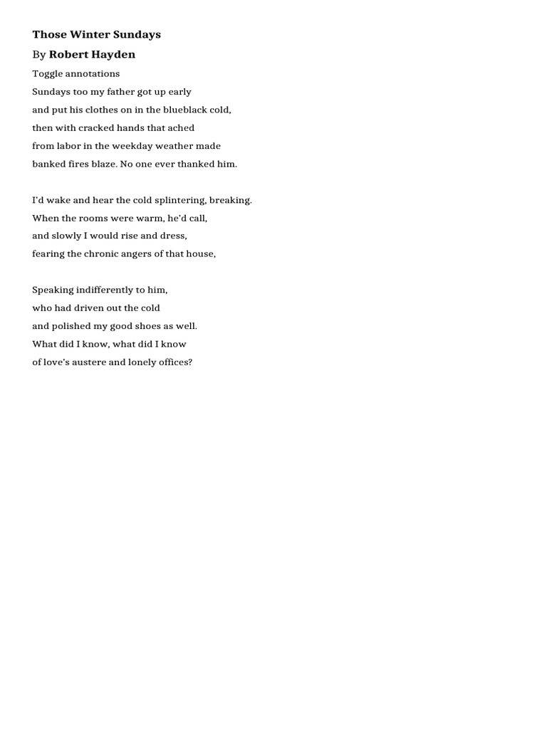 Those Winter Sundays Prelim Activity | PDF