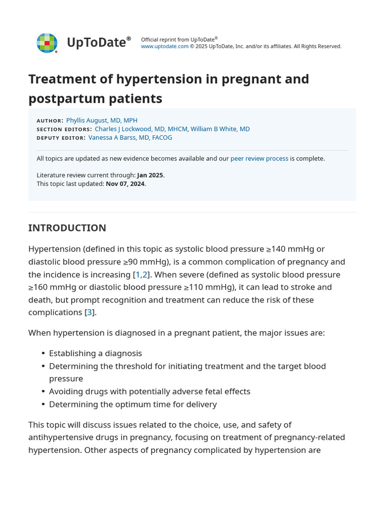 Treatment of Hypertension in Pregnant and Postpartum Patients ...
