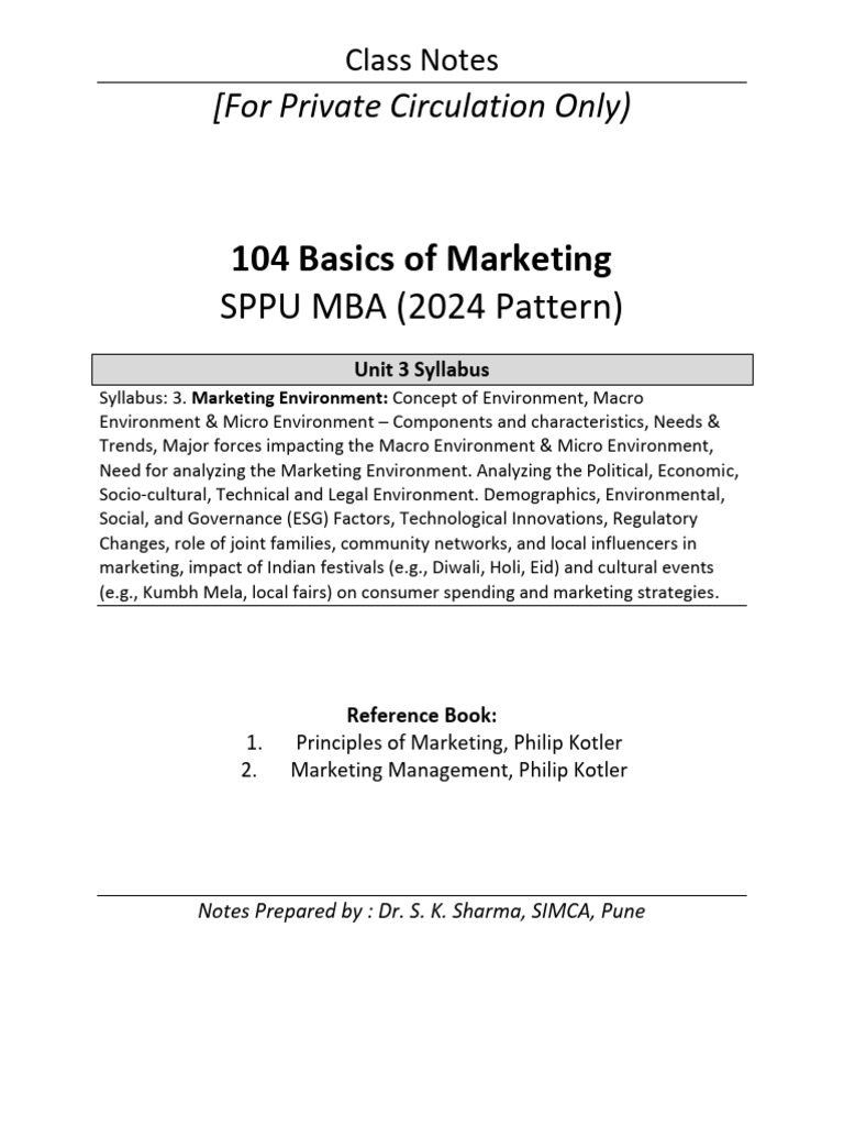 MBA2024 104 BOM Notes Unit 3 | PDF | Cost Of Living | Marketing