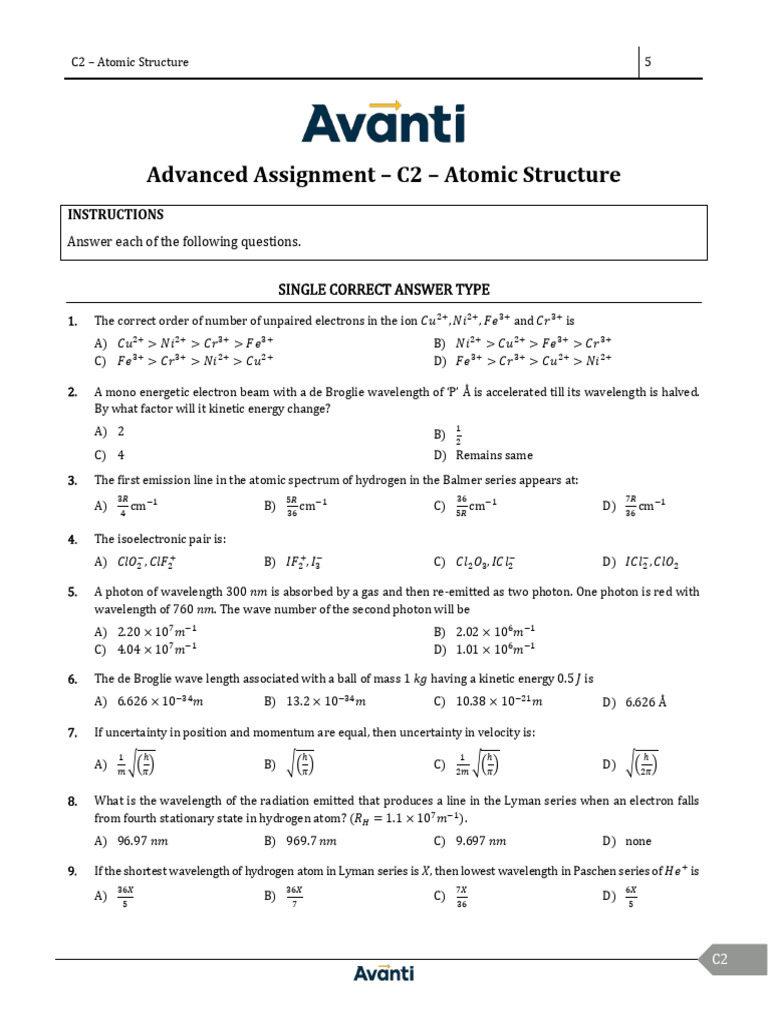 C2 - Atomic Structure Questions (v6) | PDF | Atomic Orbital | Electron