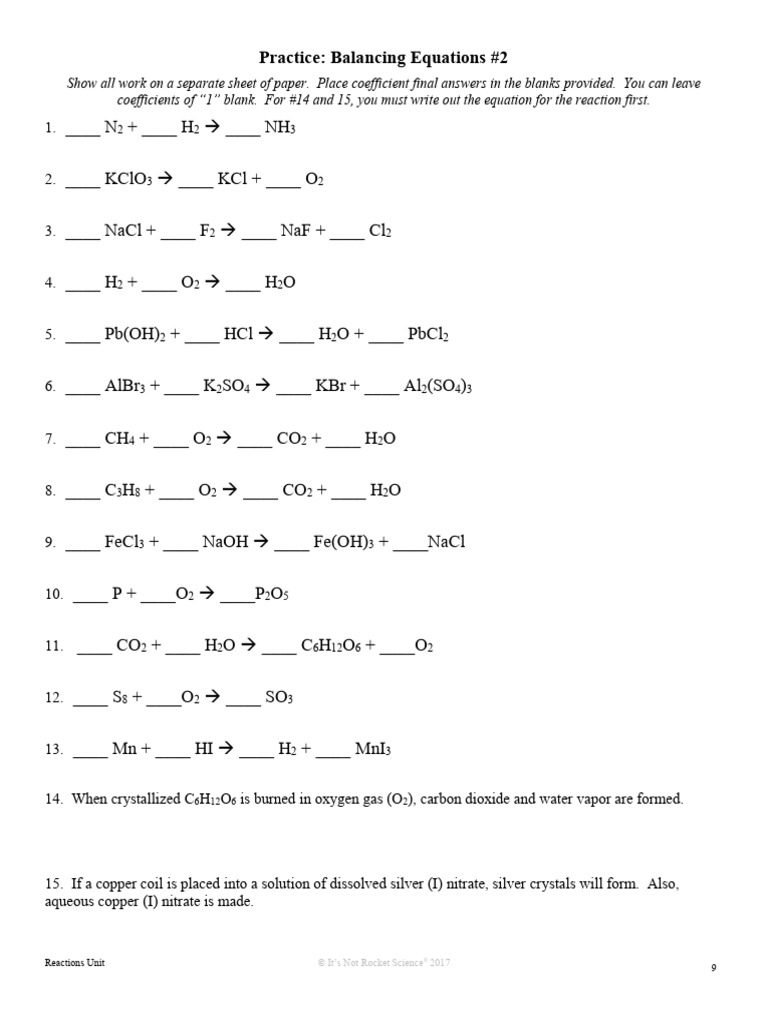 Balancing Chemical Equations Practice | PDF
