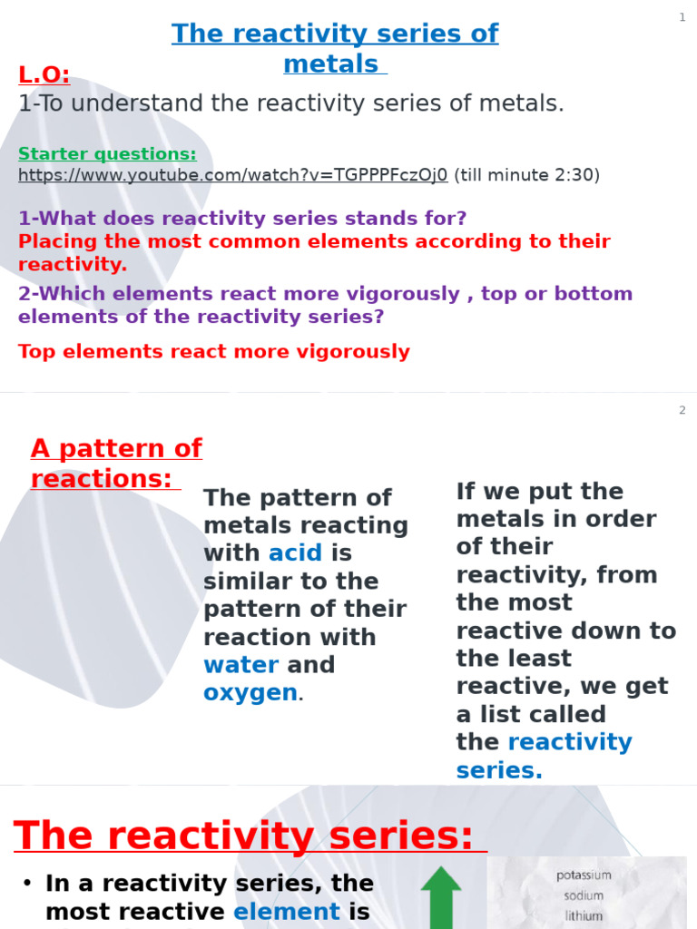 The Reactivity Series of Metals - 2 | PDF | Oxide | Magnesium