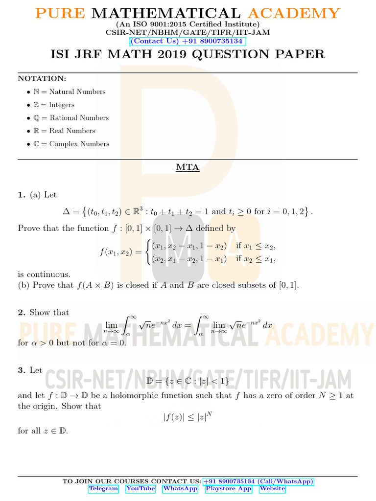 ISI JRF 2019 - Pure Mathematical Academy | PDF | Ring (Mathematics ...