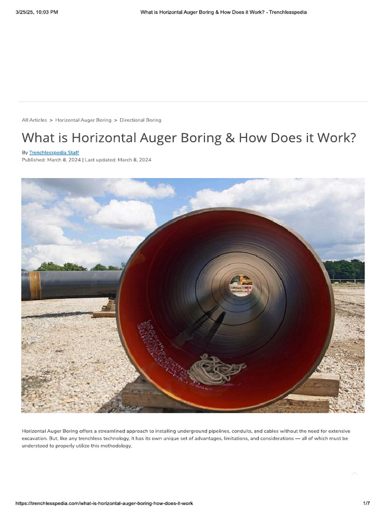 What Is Horizontal Auger Boring & How Does It Work - Trenchlesspedia | PDF