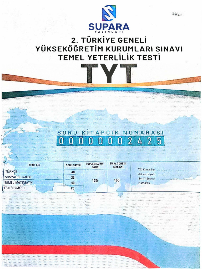 Supara TG TYT 2 2025 (Karalanmış) A Kitapçığı | PDF