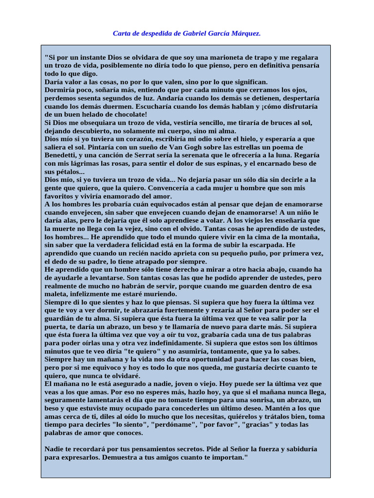 Carta de despedida de García Márquez | PDF