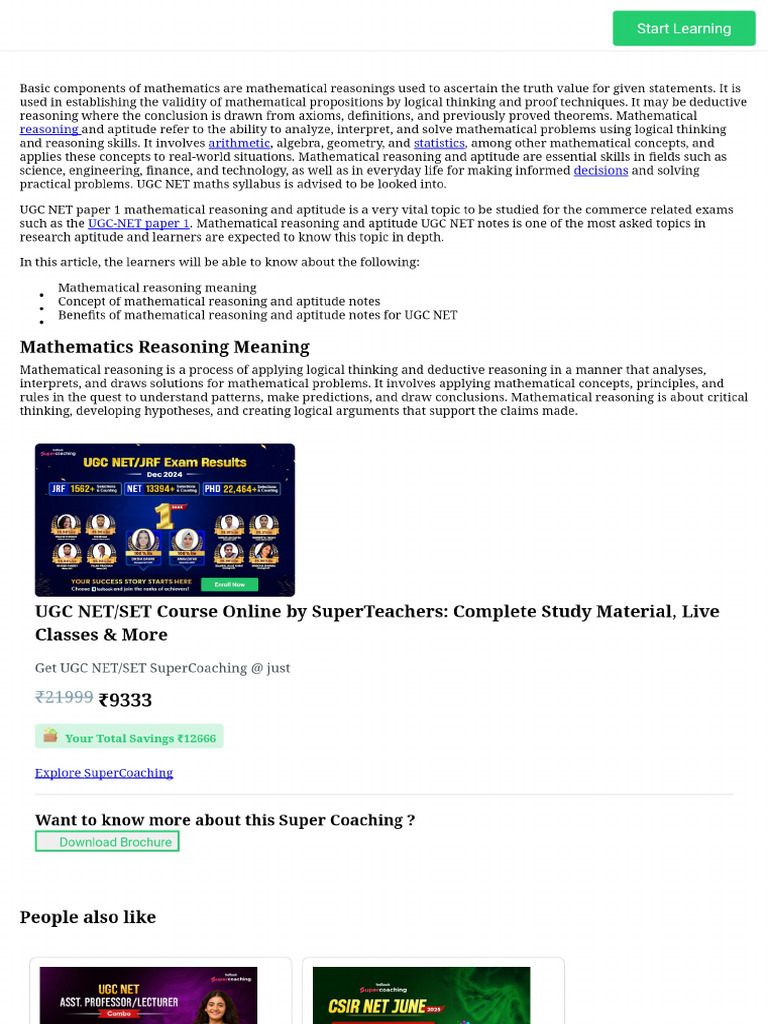 Mathematical Reasoning Notes _ UGC NET Notes and Study Notes (1) | PDF