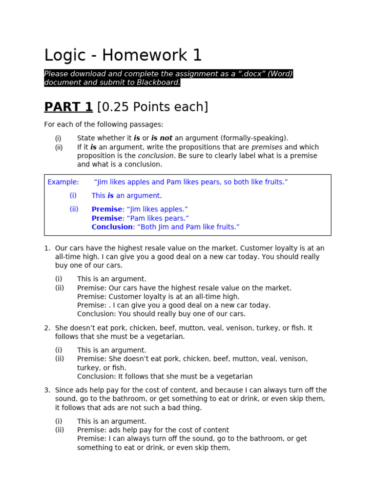 Logic - Homework 1 (RevF22) | PDF | Argument | Logic