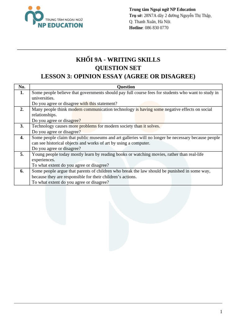 9A - Q3 L5 WRITING LESSON 3 - QUESTION SET (GV) | PDF
