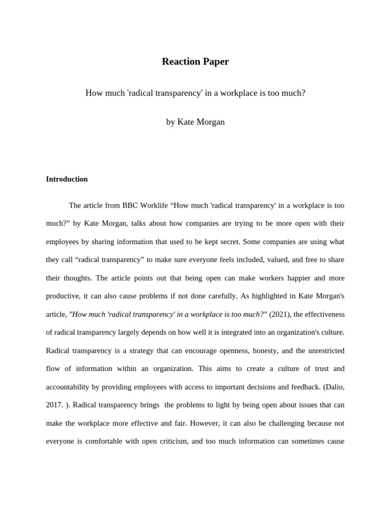 Reaction Paper Abila-Sebarios | PDF | Employment | Transparency (Behavior)