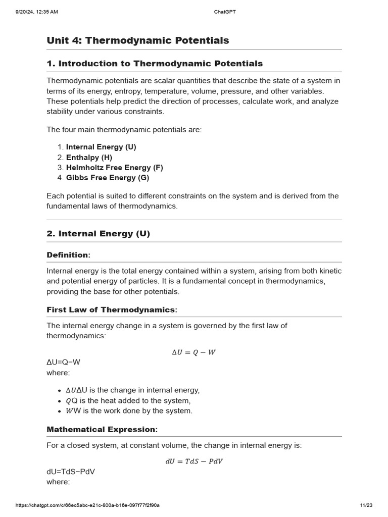 Stat Mech Notes | PDF | Gibbs Free Energy | Enthalpy